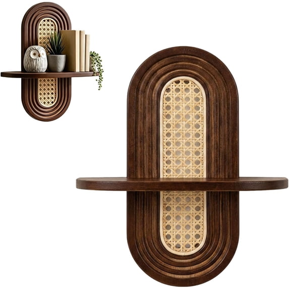 Boho Wall Decor Rattan Floating Shelves, Small Wood Shelf for Plants ...