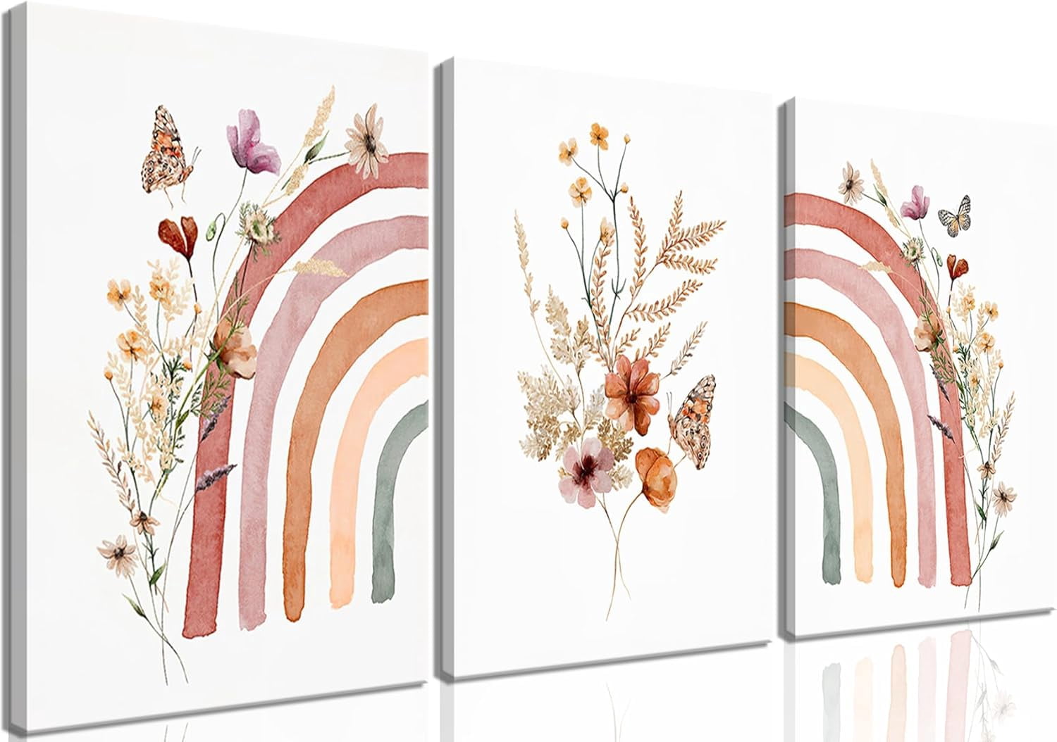 Boho Wall Decor Set of 3, Rainbow Canvas Wall Art Paintings Prints ...