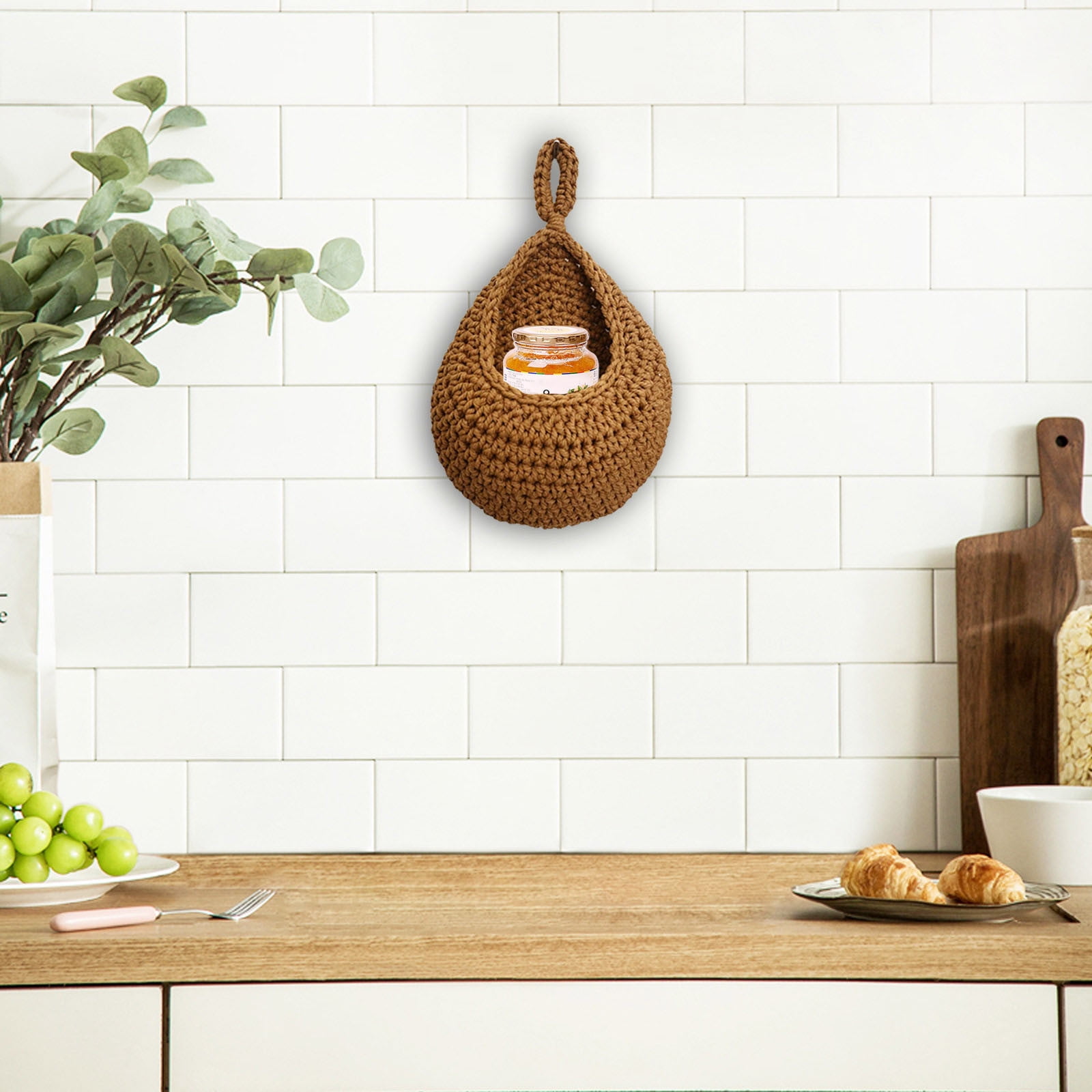 Boho Wall Hanging Fruit Baskets for Kitchen 1 Pack,Woven Produce Holder ...