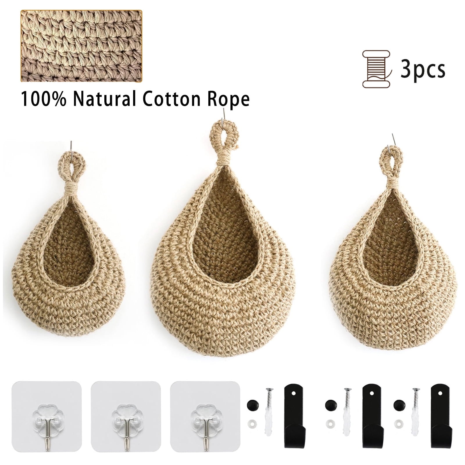 DISHUECO Hanging Fruit Basket for Kitchen, Set of 3 Boho style Wall ...