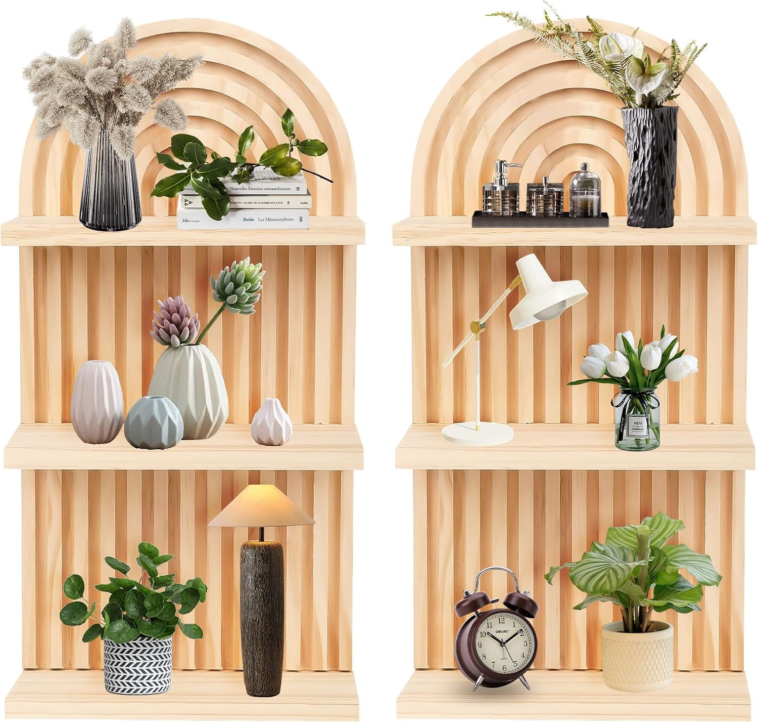 Boho Wall Shelf 2 Pcs 2 Tier Shelves for Room Wall Wood Floating Shelf ...