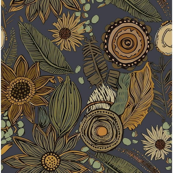 Boho Wallpaper Peel and , Blue Yellow Floral Contact Paper, Botanical ...