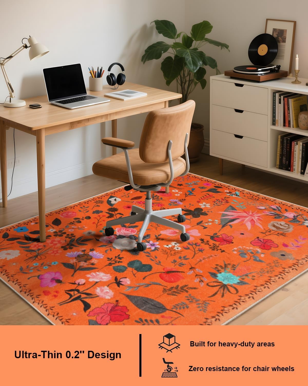 Boho Washable Area Rug 4x6 – Floral Low Pile Non-Slip Carpet for Living ...