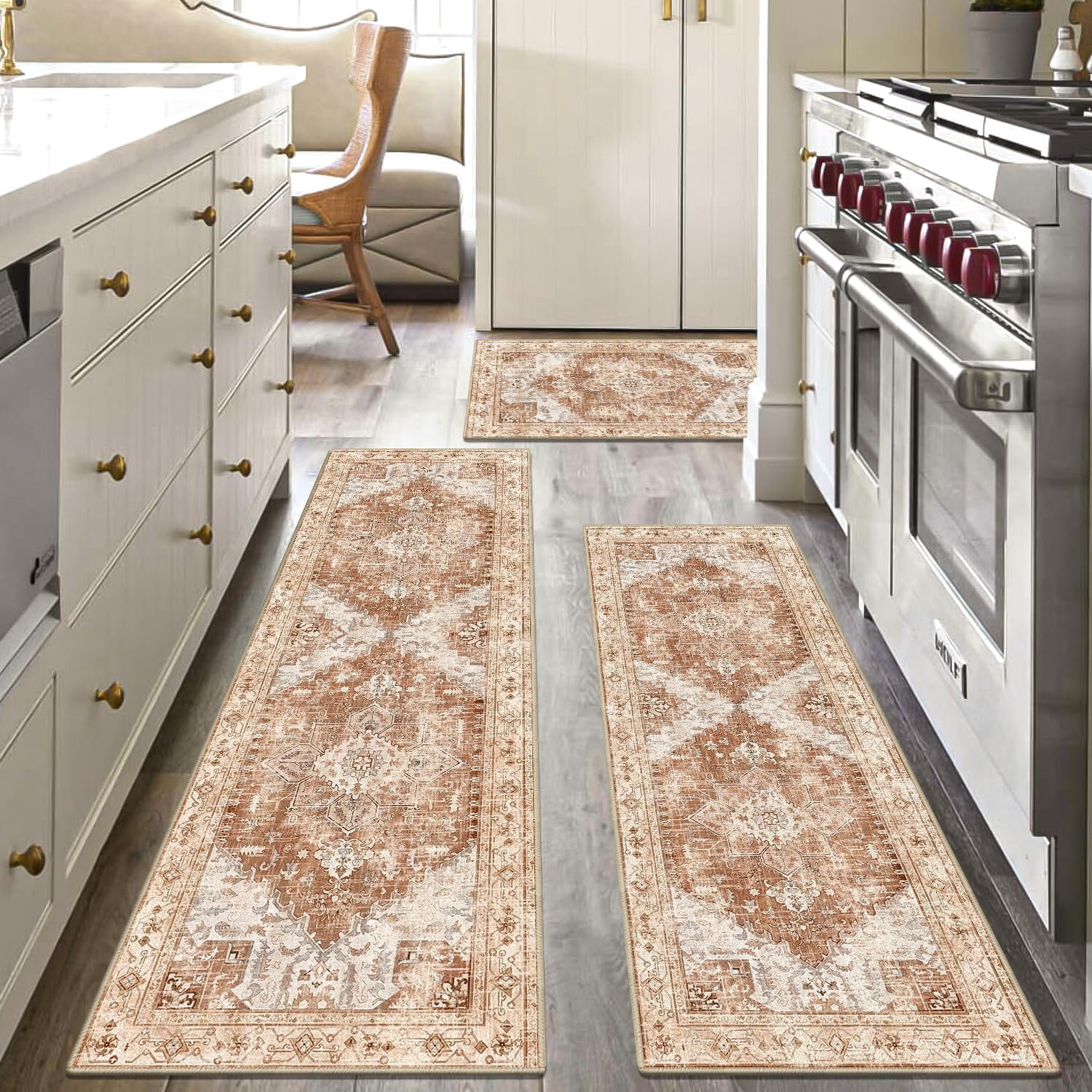 Boho Washable Kitchen Rugs Sets of 3, Non Slip Kitchen Mats for Floor ...
