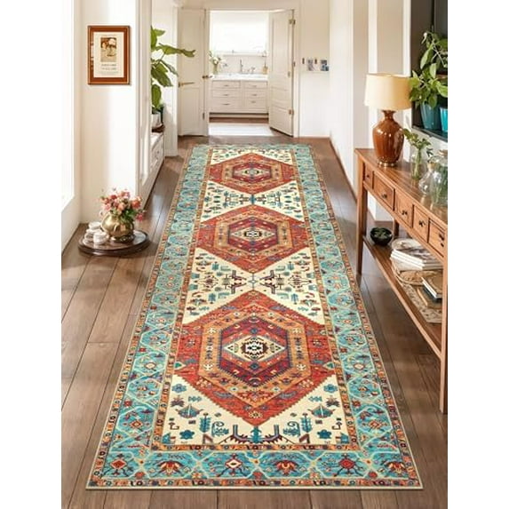 Boho Washable Runner Rug, 2'6"x8' Rug Runner Non-Slip Vintage Orange ...