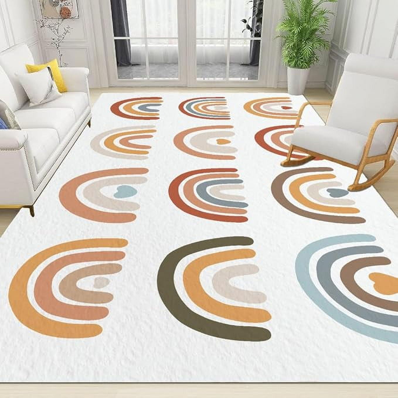 Boho Watercolor Arch Area Rugs For Living Room, Cartoon Rainbow Pattern ...