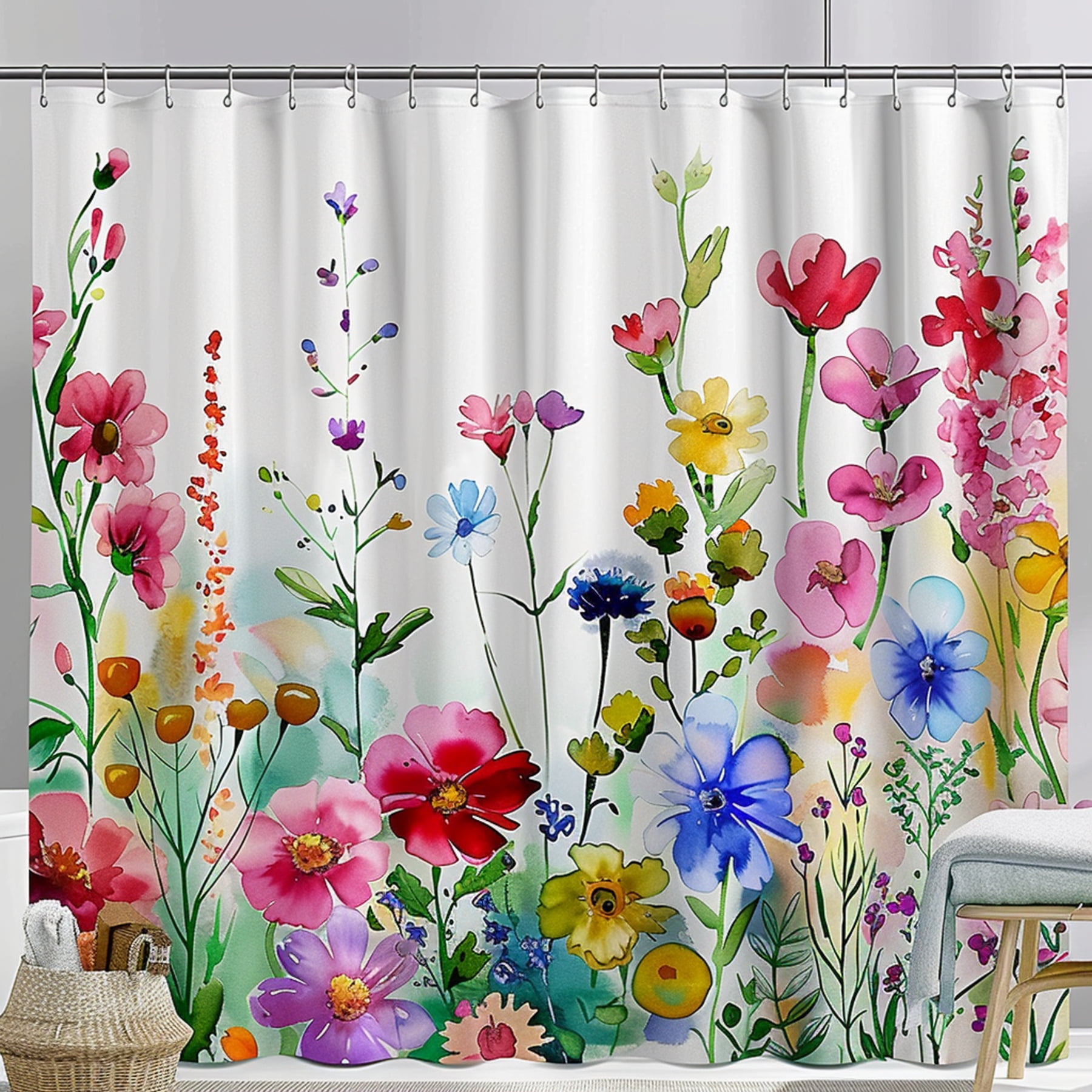 Boho Watercolor Floral Shower Curtain Vibrant Garden Flowers Design ...