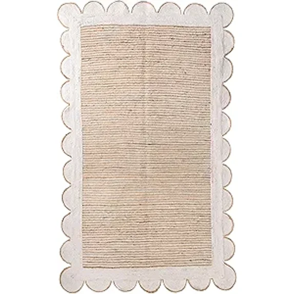 Boho Wave Scalloped Jute Rug - Hand Woven Natural jute Area Rug Braided ...