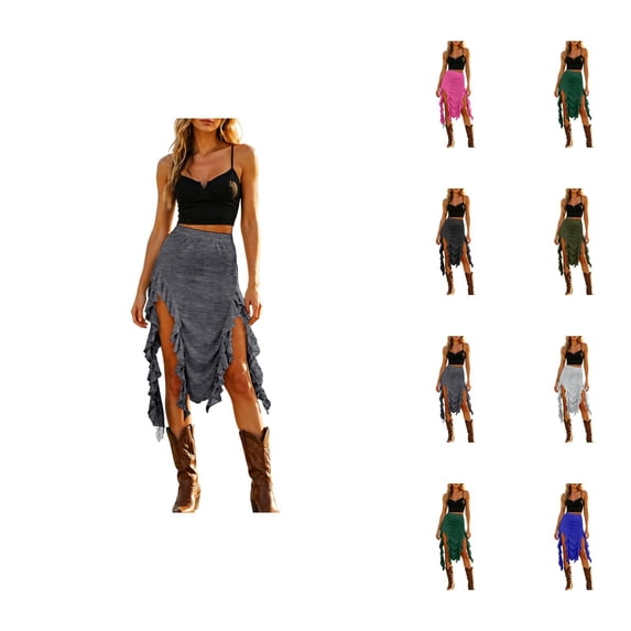 Boho Western Flowy Skirts for Women Summer High Waisted Asymmetrical ...