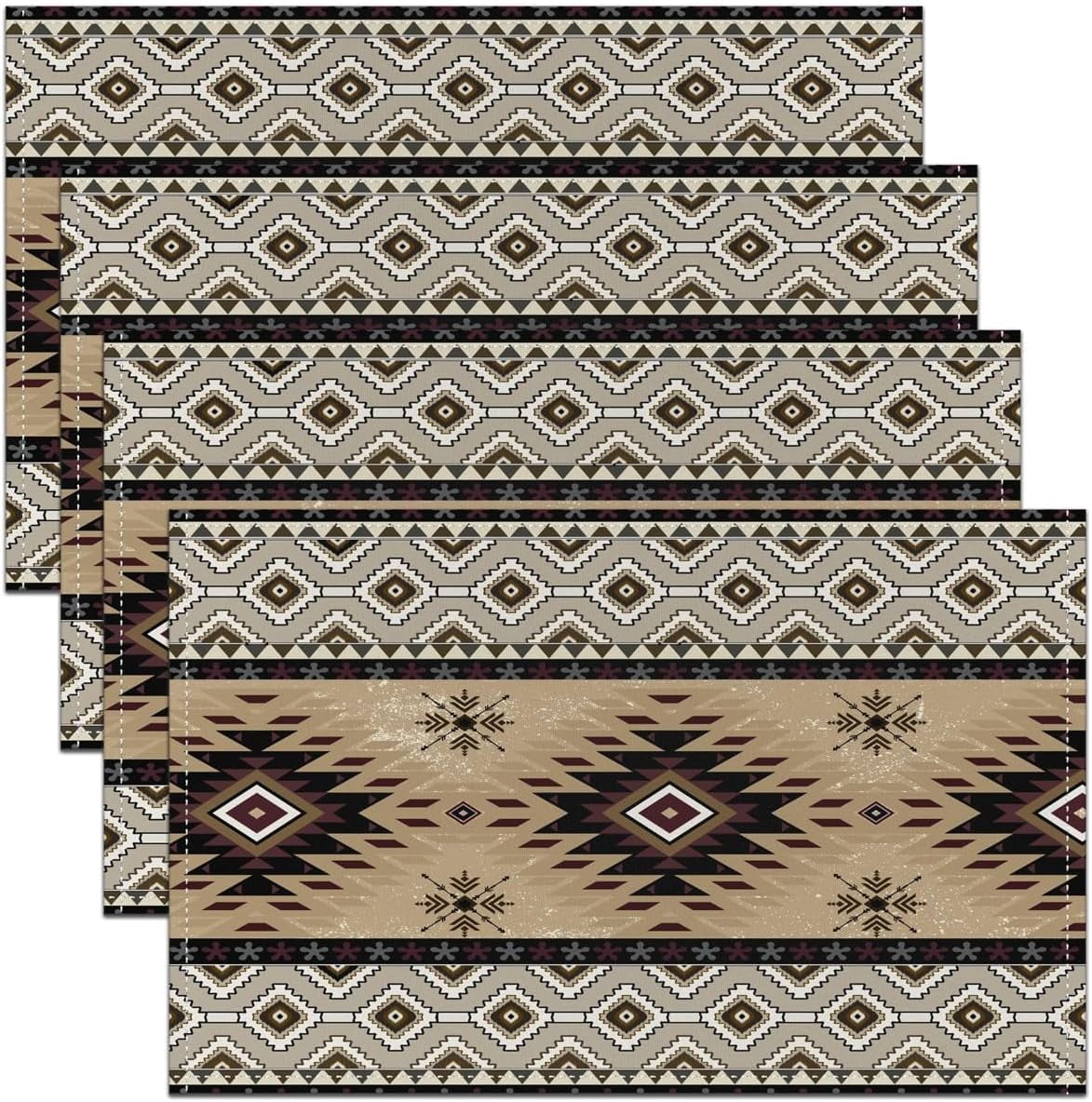 Boho Western Placemats Set of 4 12"x18" Brown Aztec Placemats for ...