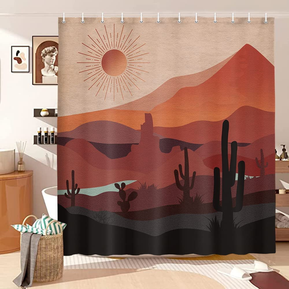 Boho Western Shower Curtain Modern Southwestern Mountain Cactus Arizona ...