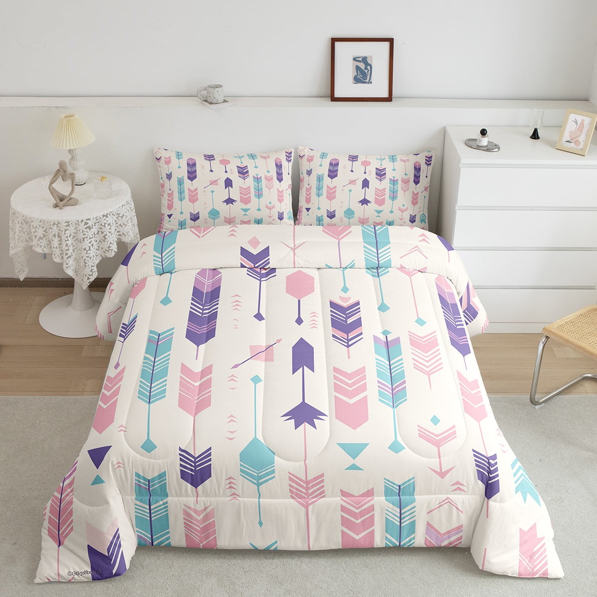 Boho Western Style Comforter Set Queen Size,Teal Pink Purple Arrow ...