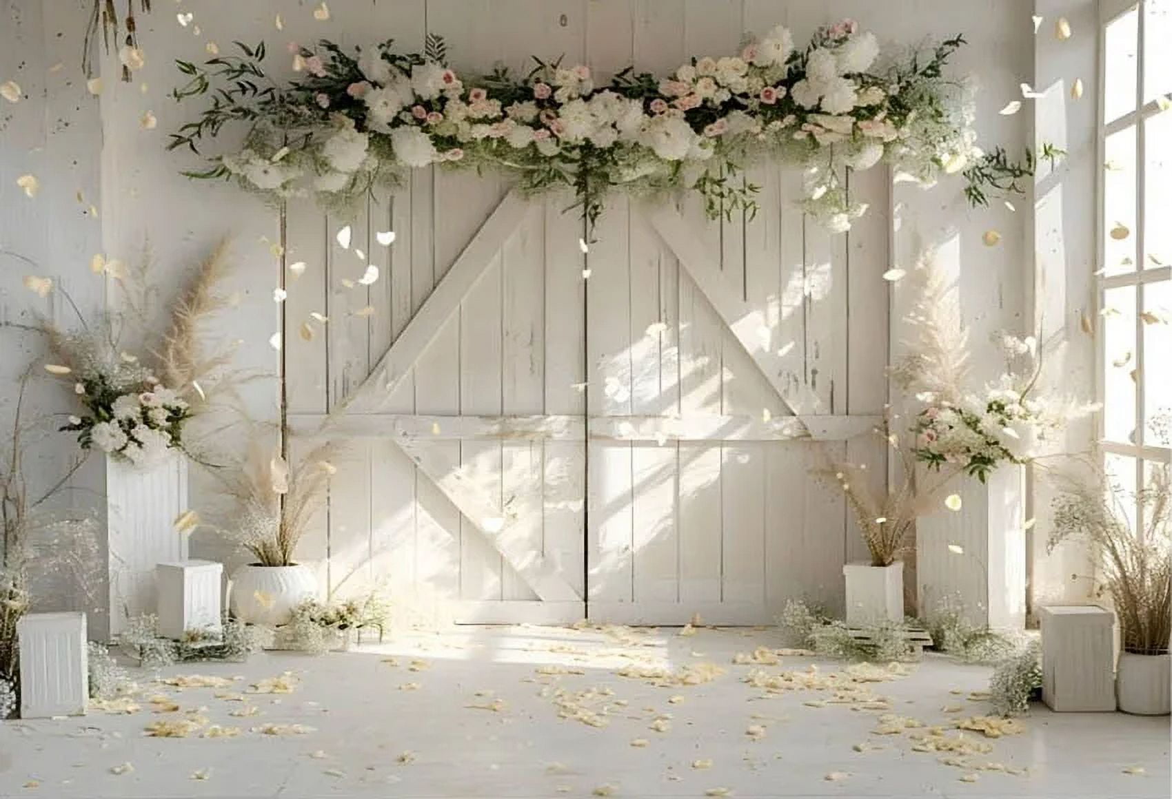 Boho White Barn Door Room Adult Birthday Wedding Maternity Portrait r Backdrop Photo Studio ...