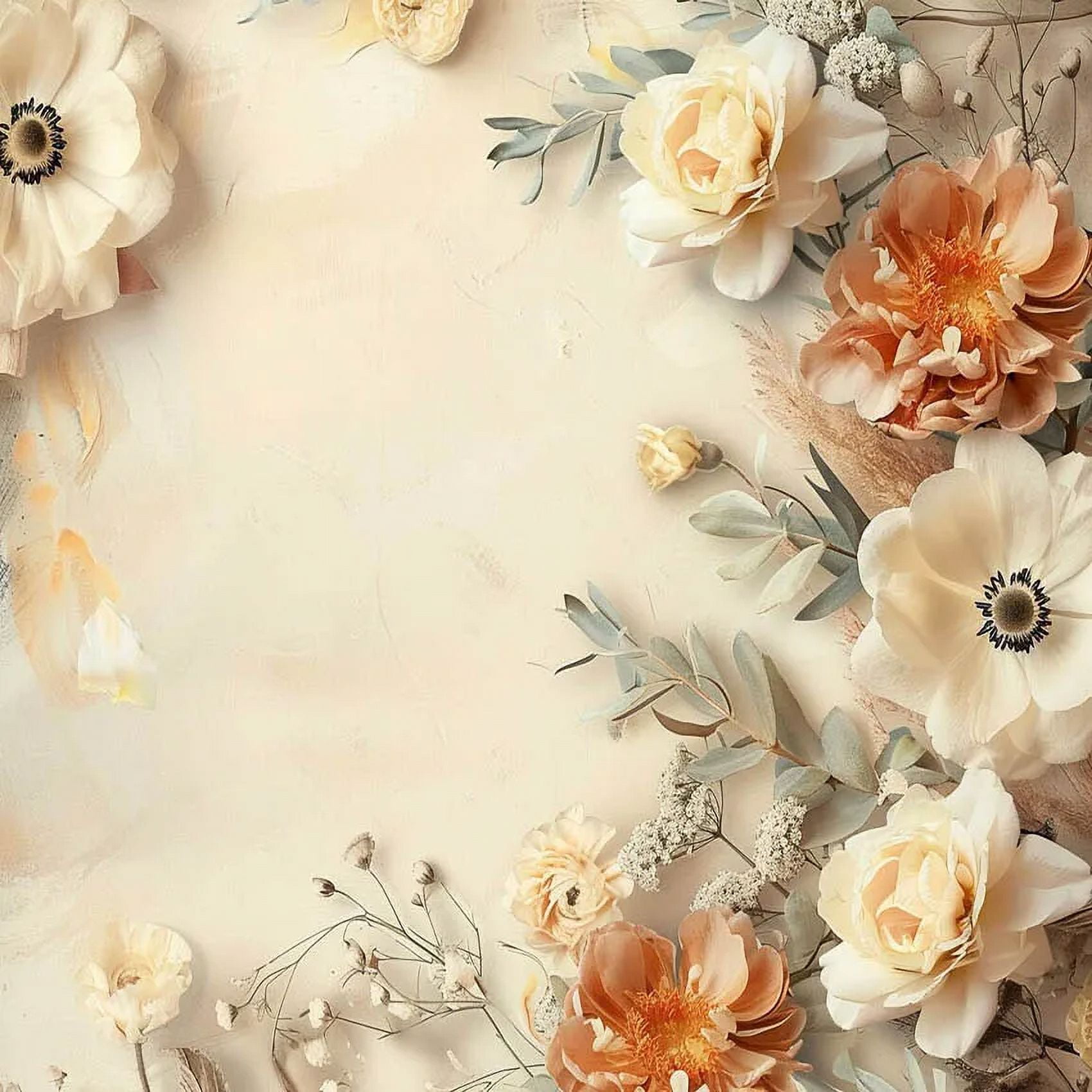Boho White Flowers Wall Adult Birthday Wedding Maternity Portrait r ...