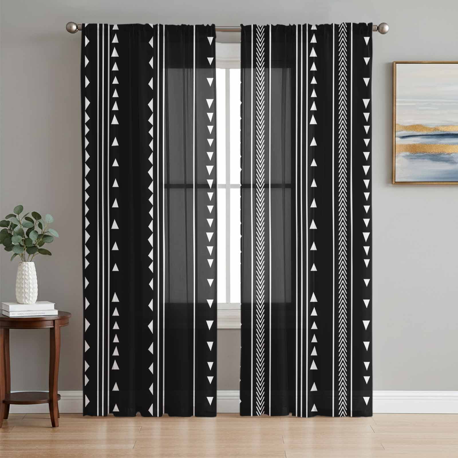Boho White Stripes Semi Sheer Curtains 72 Inch Length 2 Panels Set ...