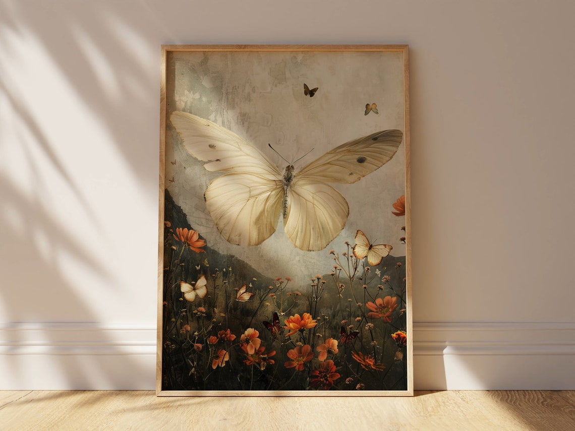 Boho White Vintage Butterfly Dark Moody Insect Cottagecore Antique Moth ...