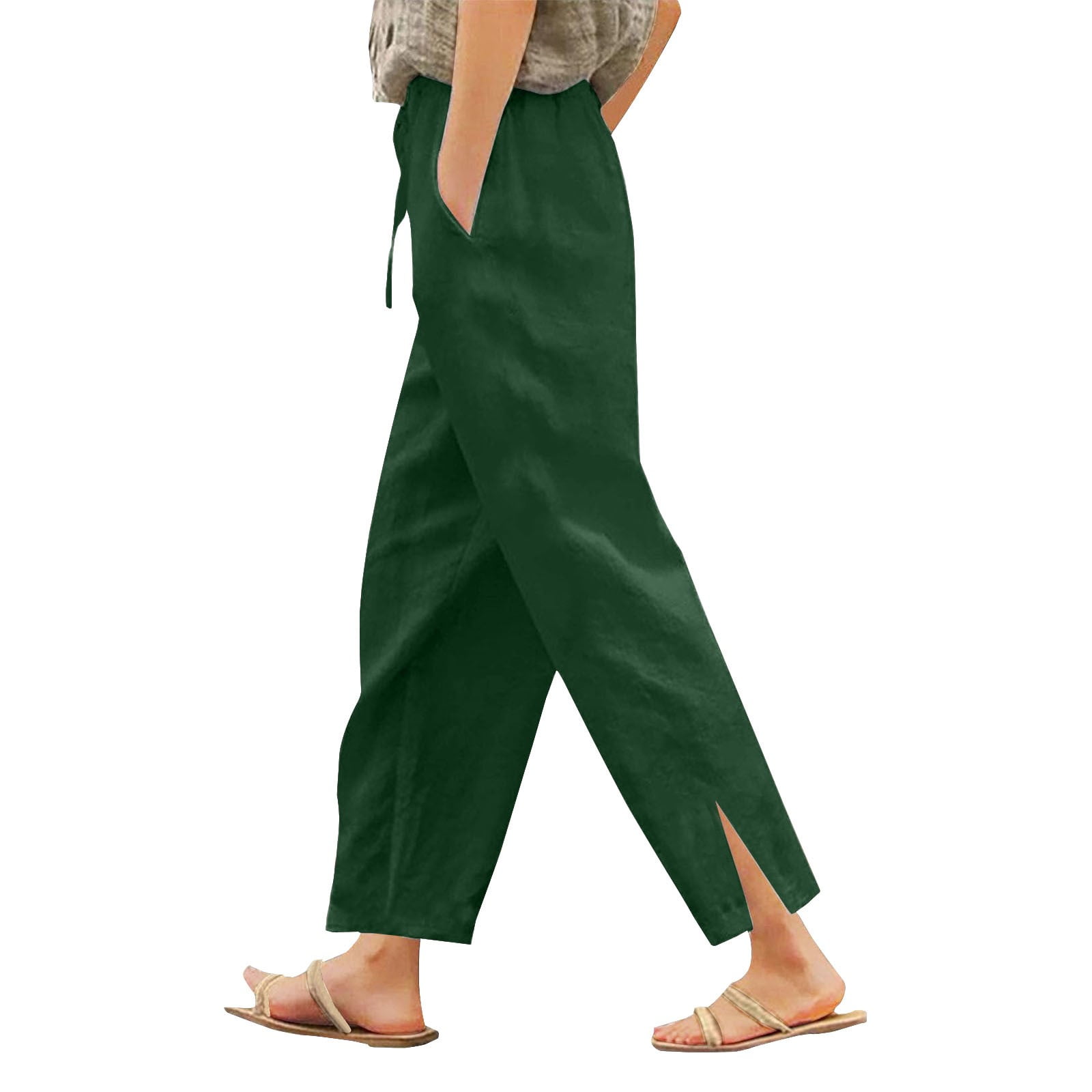Boho Wide Leg Linen Pants - High Waist, Cropped Palazzo, Summer Beach ...