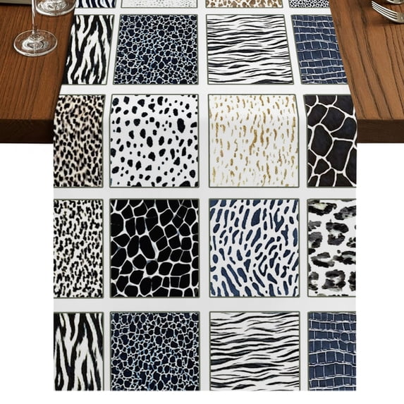Boho Wild Animal Print Burlap Cotton Table Runner 13x36 Inches Short ...