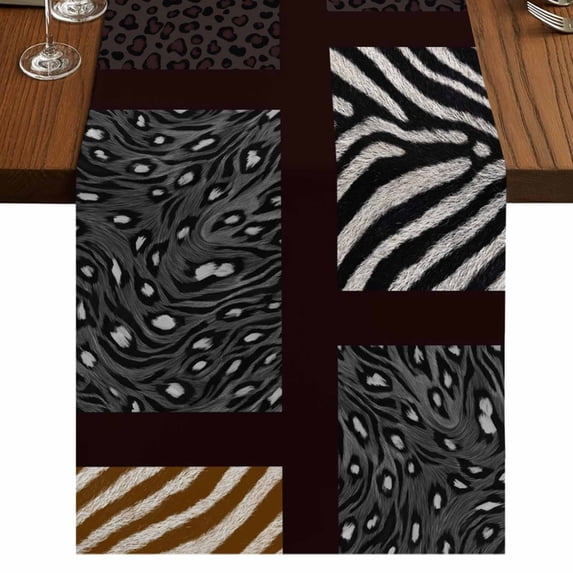 Boho Wild Animal Print Burlap Cotton Table Runner 13x70 Inches Long ...