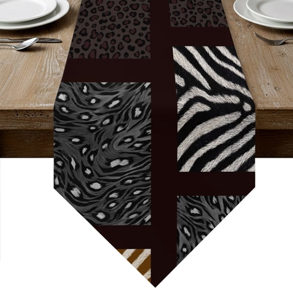 Boho Wild Animal Print Table Runner Linen Burlap Table Runner 60 Inches ...