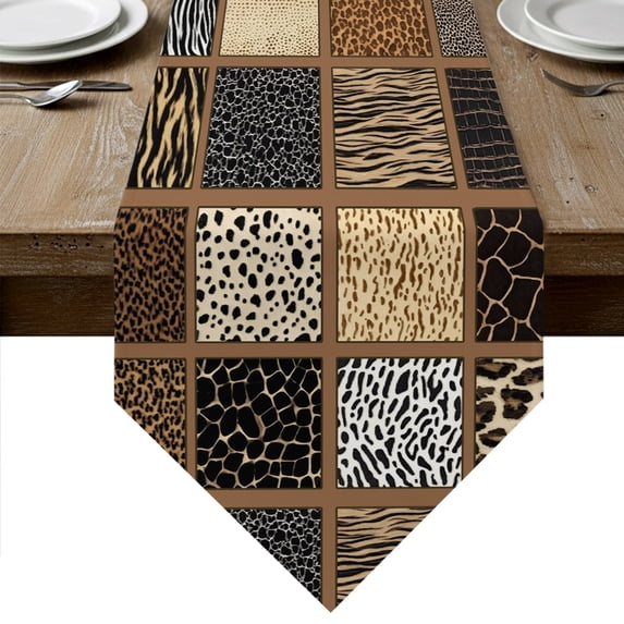 Boho Wild Animal Print Table Runner Linen Burlap Table Runner 70 Inches ...