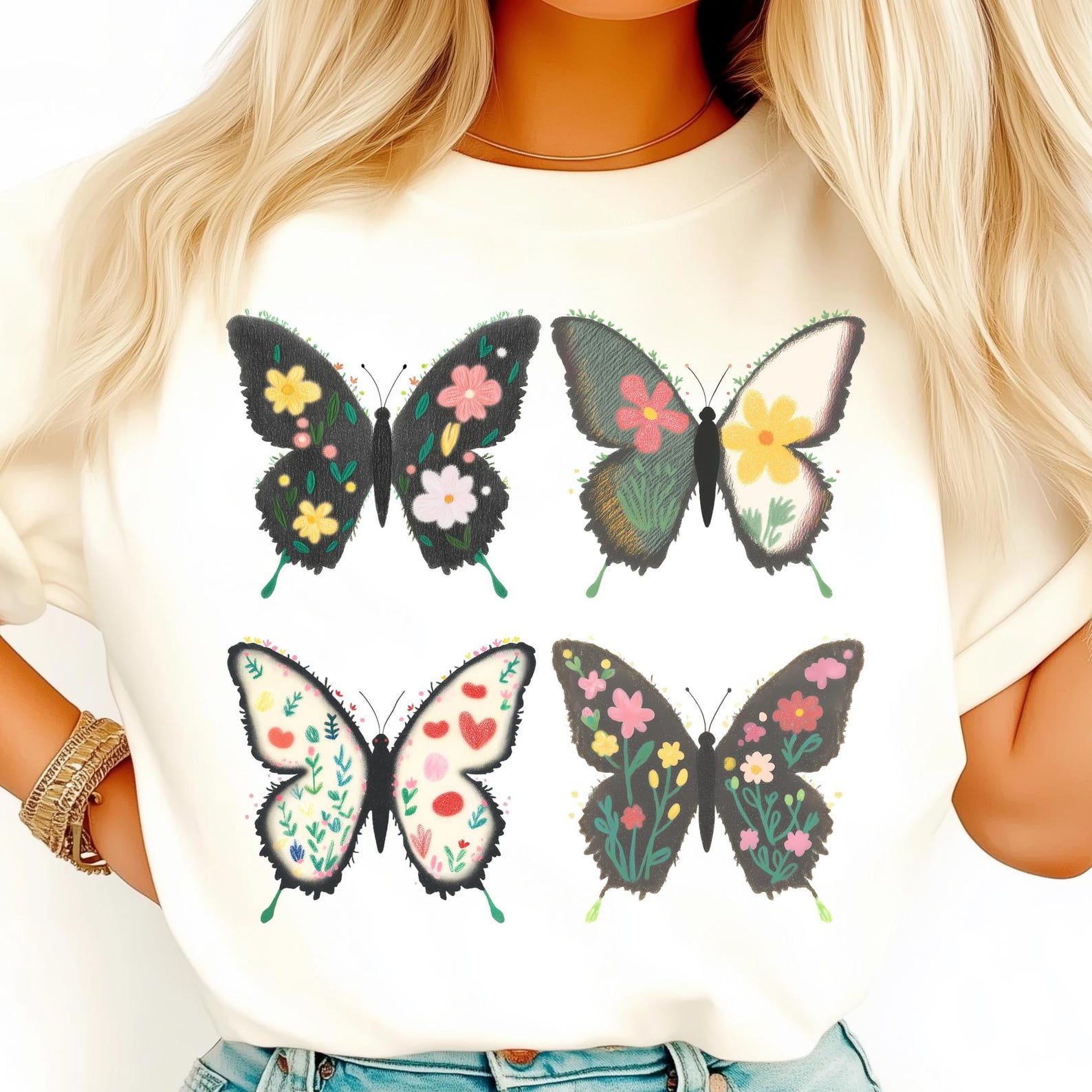 Boho Wildflower Butterfly Shirt, Pastel Kawaii Insect Shirt, Floral ...