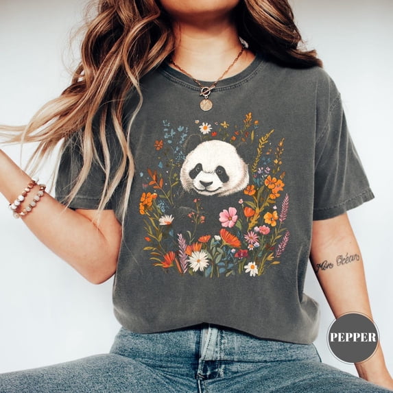 Boho Wildflower Panda T-Shirt, Cute Nature Shirt, Vibrant Forest Tee ...
