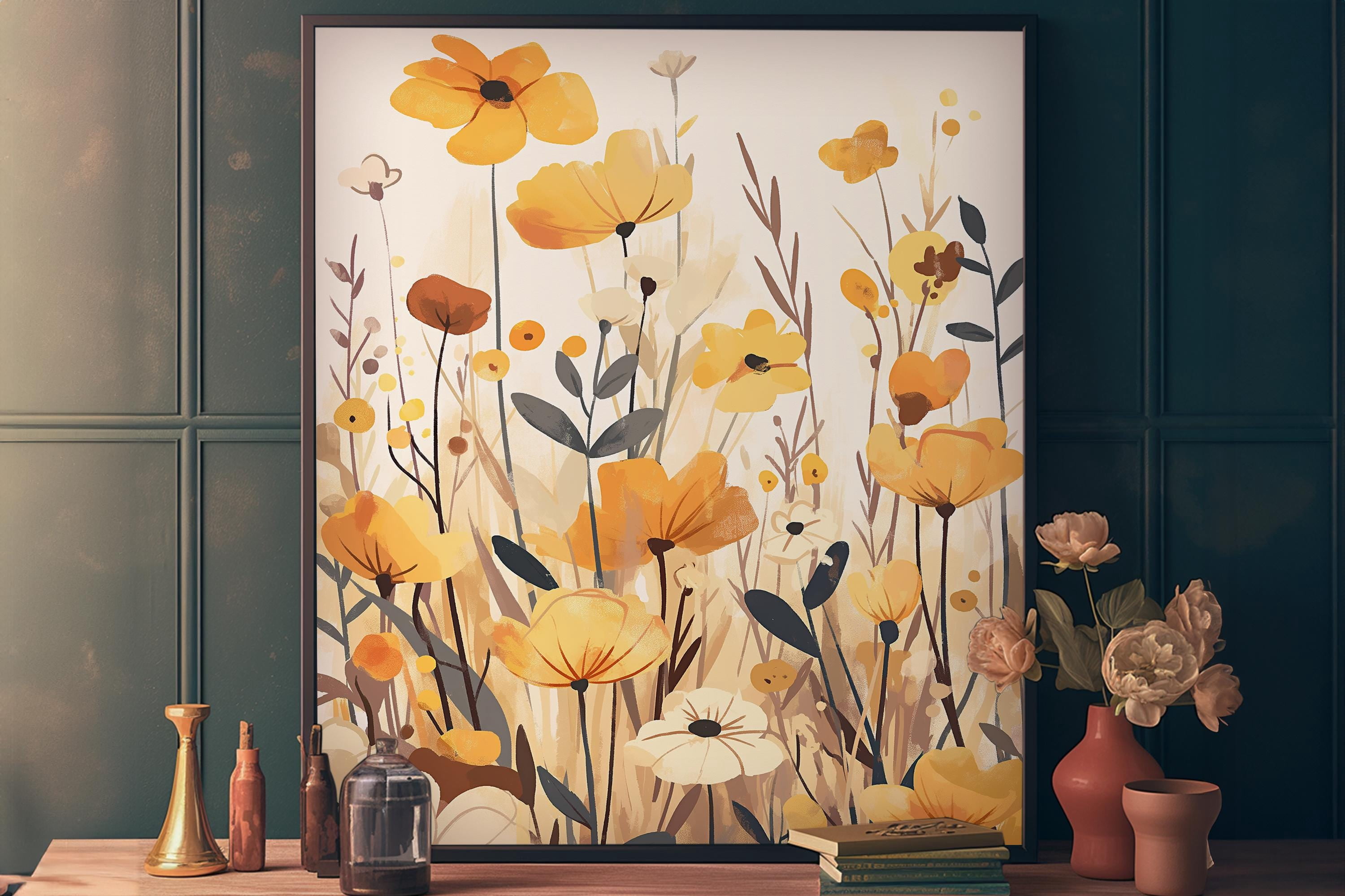 Boho Wildflower Poster Abstract Floral Painting , Poster Print Only ...
