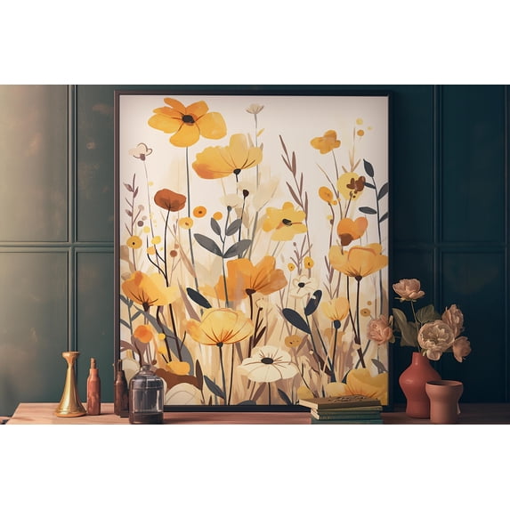 Boho Wildflower Poster Abstract Floral Painting , Poster Print Only ...