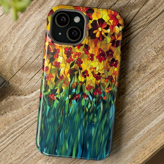 Boho Wildflower Stained Glass Floral Art Case with iPhone 17 to 11 Pro ...