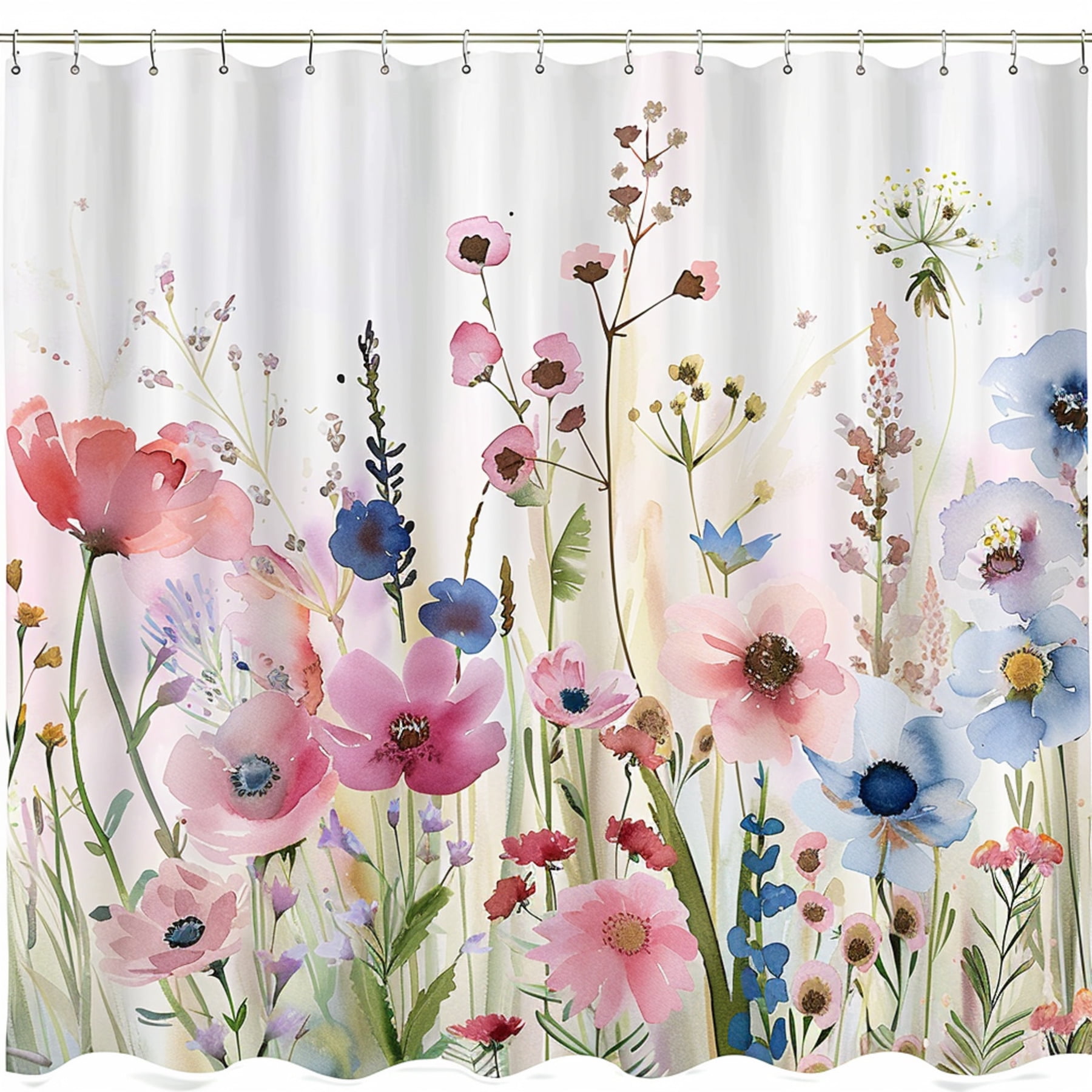 Boho Wildflower Watercolor Shower Curtain Modern Art With Soft Pastel