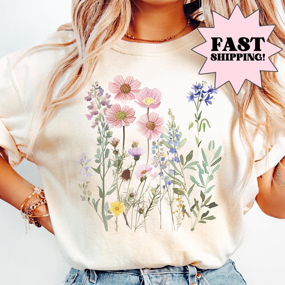Boho Wildflowers Cottagecore Shirt, Shirt, Pressed Flowers Whimsigoth ...