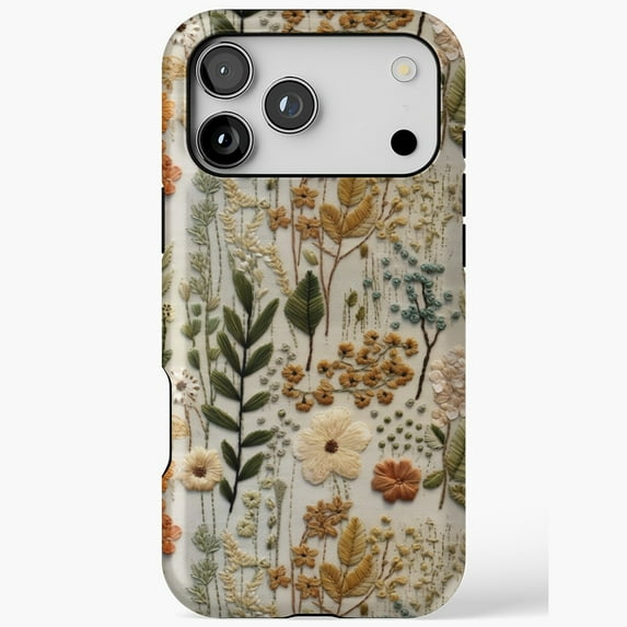 Boho Wildflowers Fall Faux Embroidery Pattern iPhone 11 through 17 Pro ...