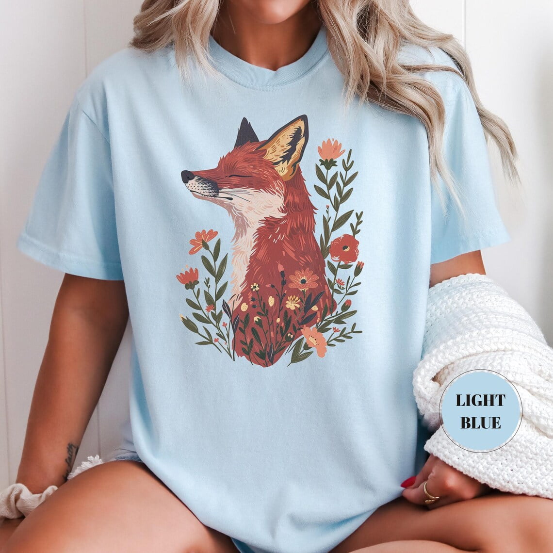 Boho Wildflowers Fox T-Shirt, Aesthetic Women Clothing, Woman Fox Lover ...