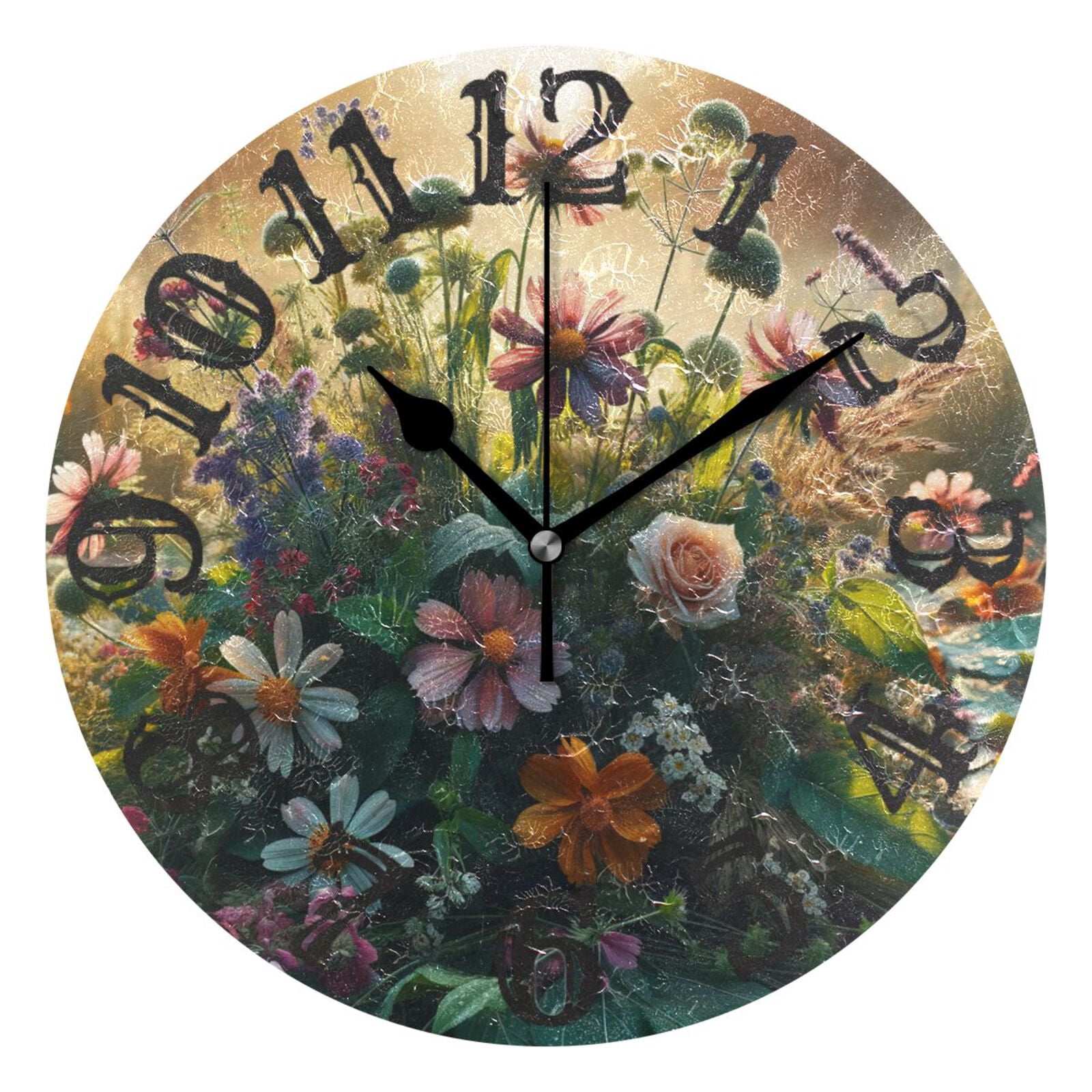 Boho Wildflowers Herbs Floral 10 inch Wall Clocks Non Ticking Easy to ...