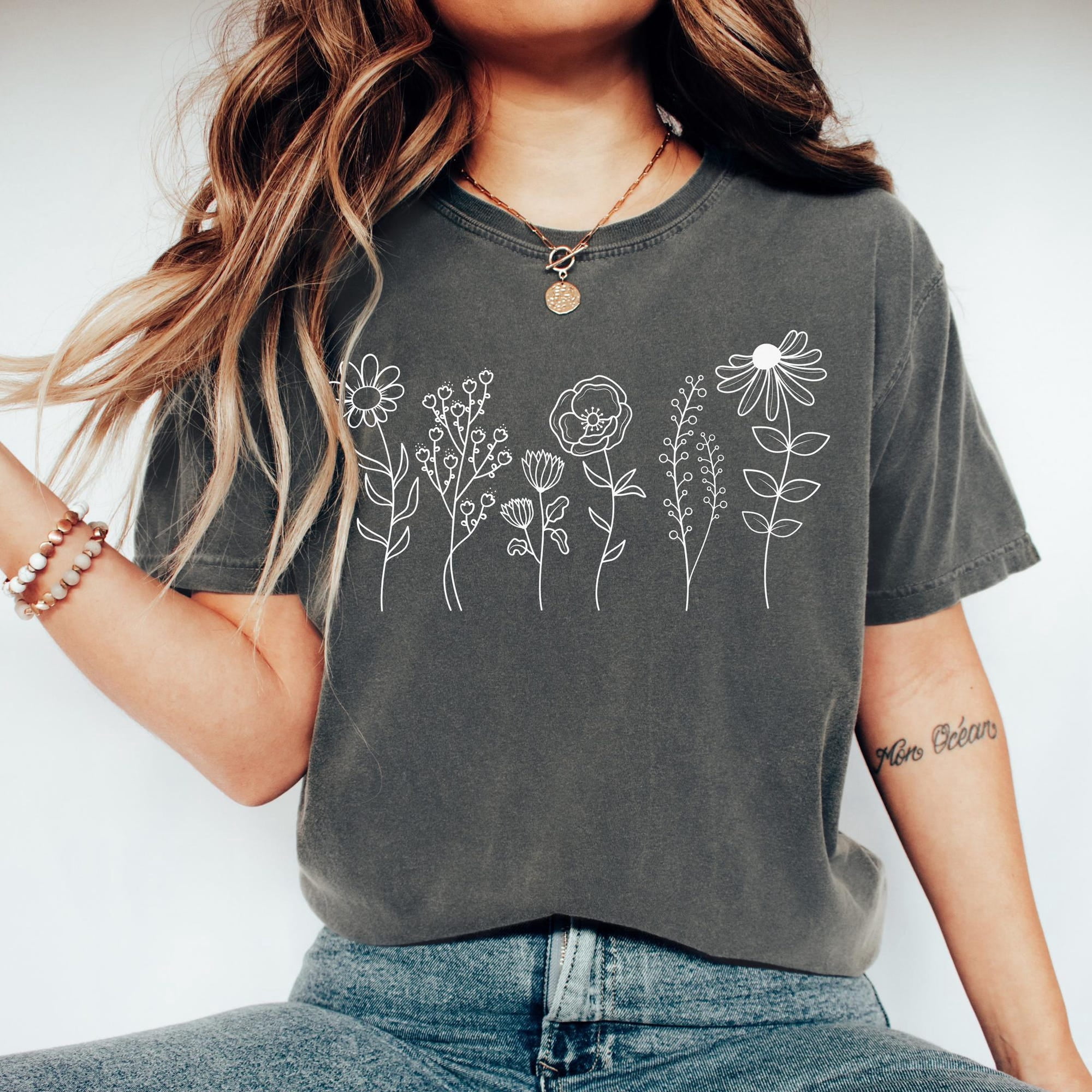 Boho Wildflowers TShirt Cottagecore Floral Graphic Tee - Walmart.com