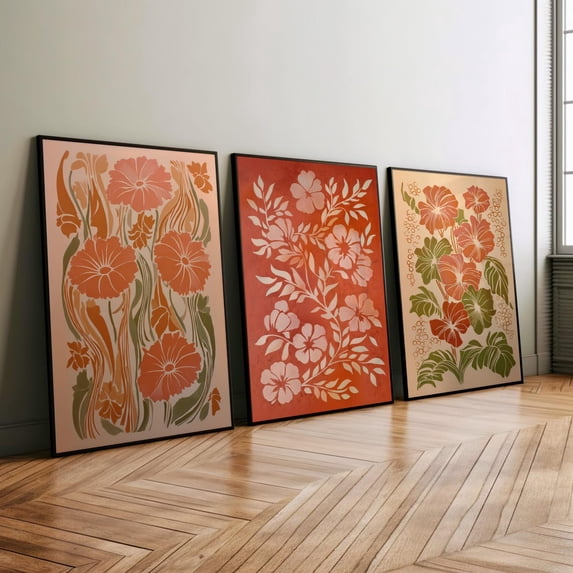 Boho Wildflowers Wall Art Mid-Century Modern Botanical Terracotta ...
