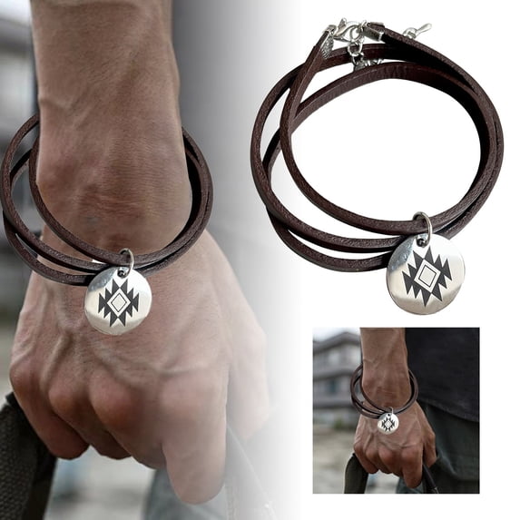 Boho Wind Bracelet Unique Bull Head Aztec Pattern Leather Rope Layered ...