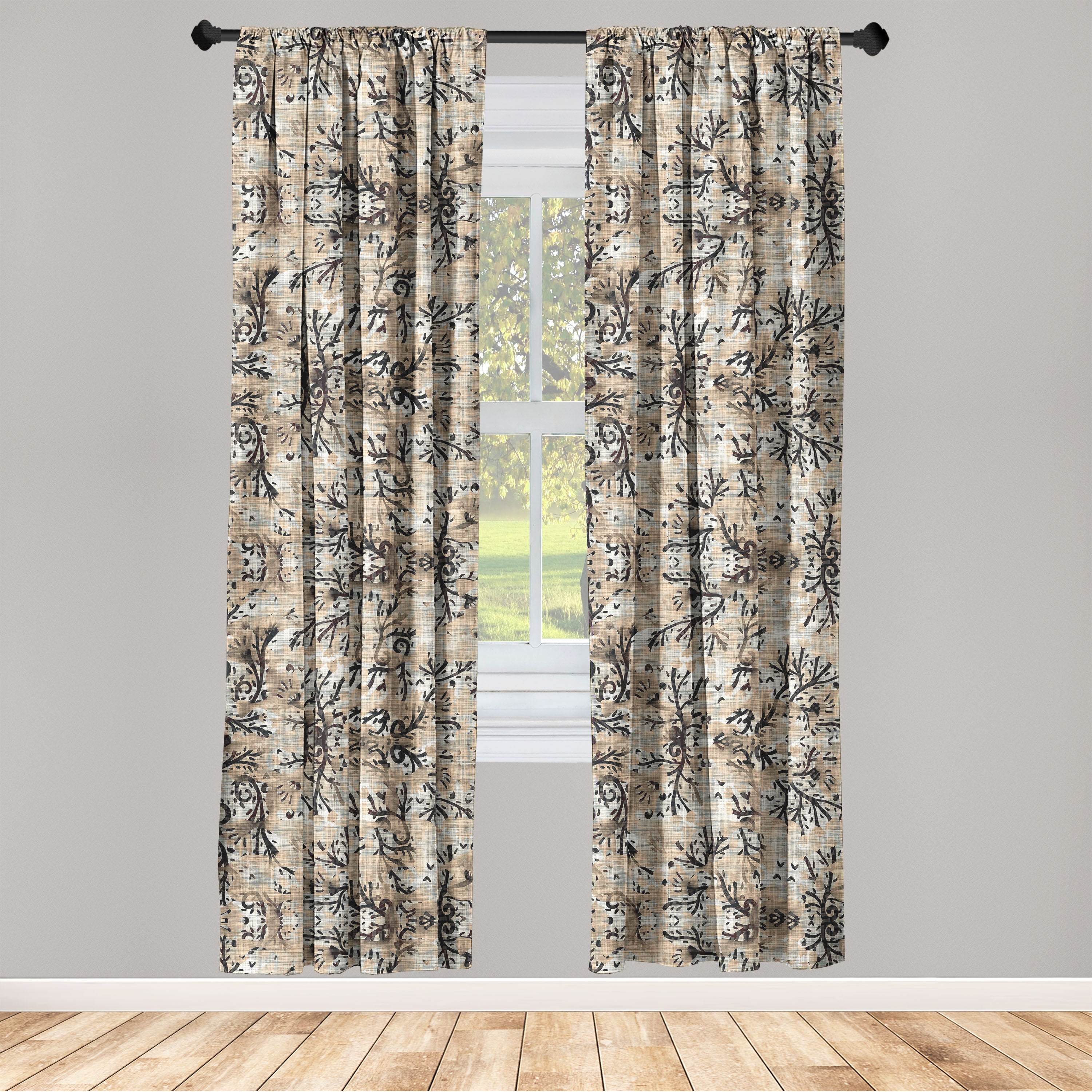 Boho Window Curtains, Ethnic Style Minimali Drawn Branch Silhouettes ...