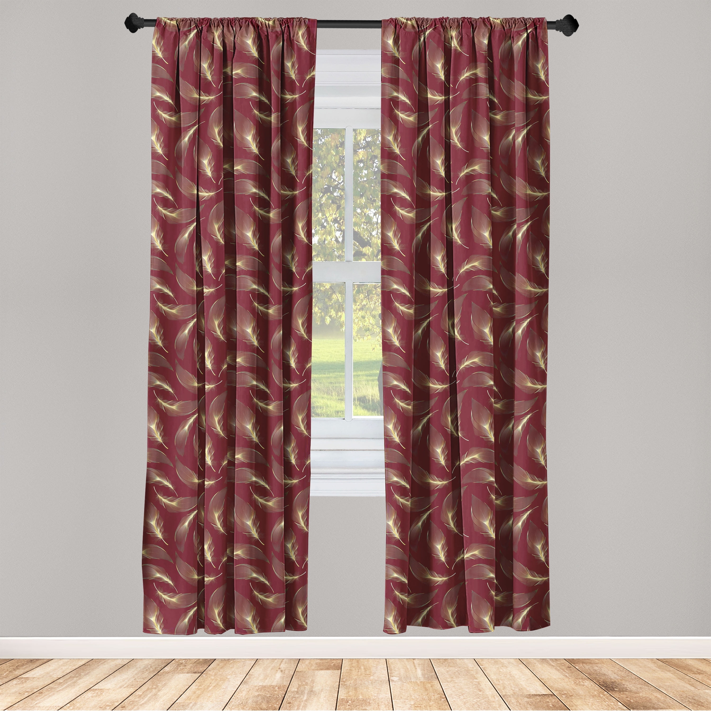 Boho Window Curtains, Floating Feather in Modern Style Repeating ...