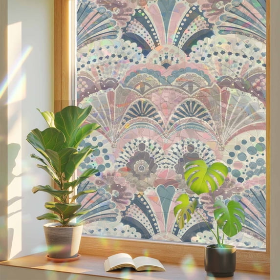 Boho Window Privacy Film, Ocean Shell Stained Glass Rainbow Film ...