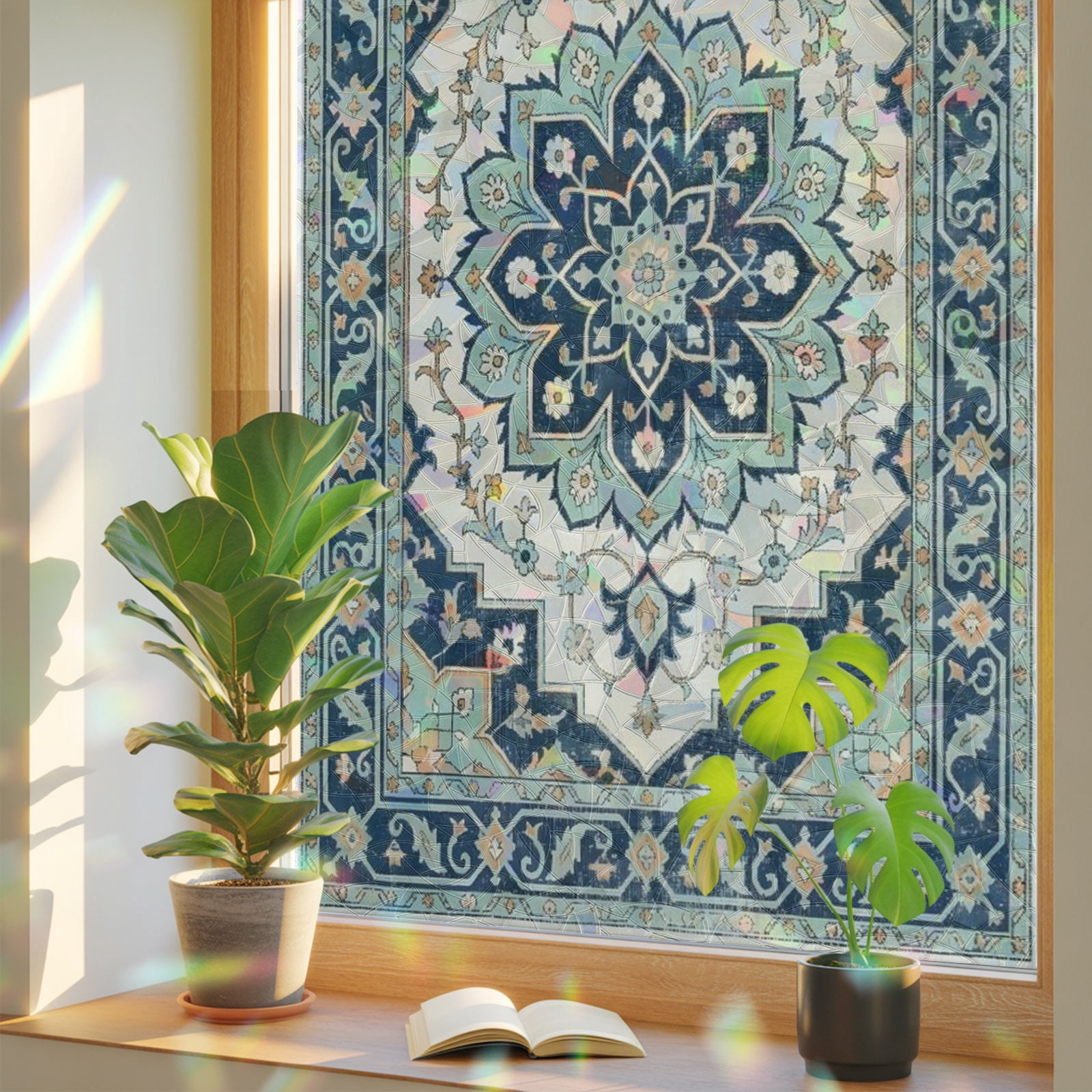Boho Window Privacy Film Rainbow Static Cling Stain Glass Window Film ...