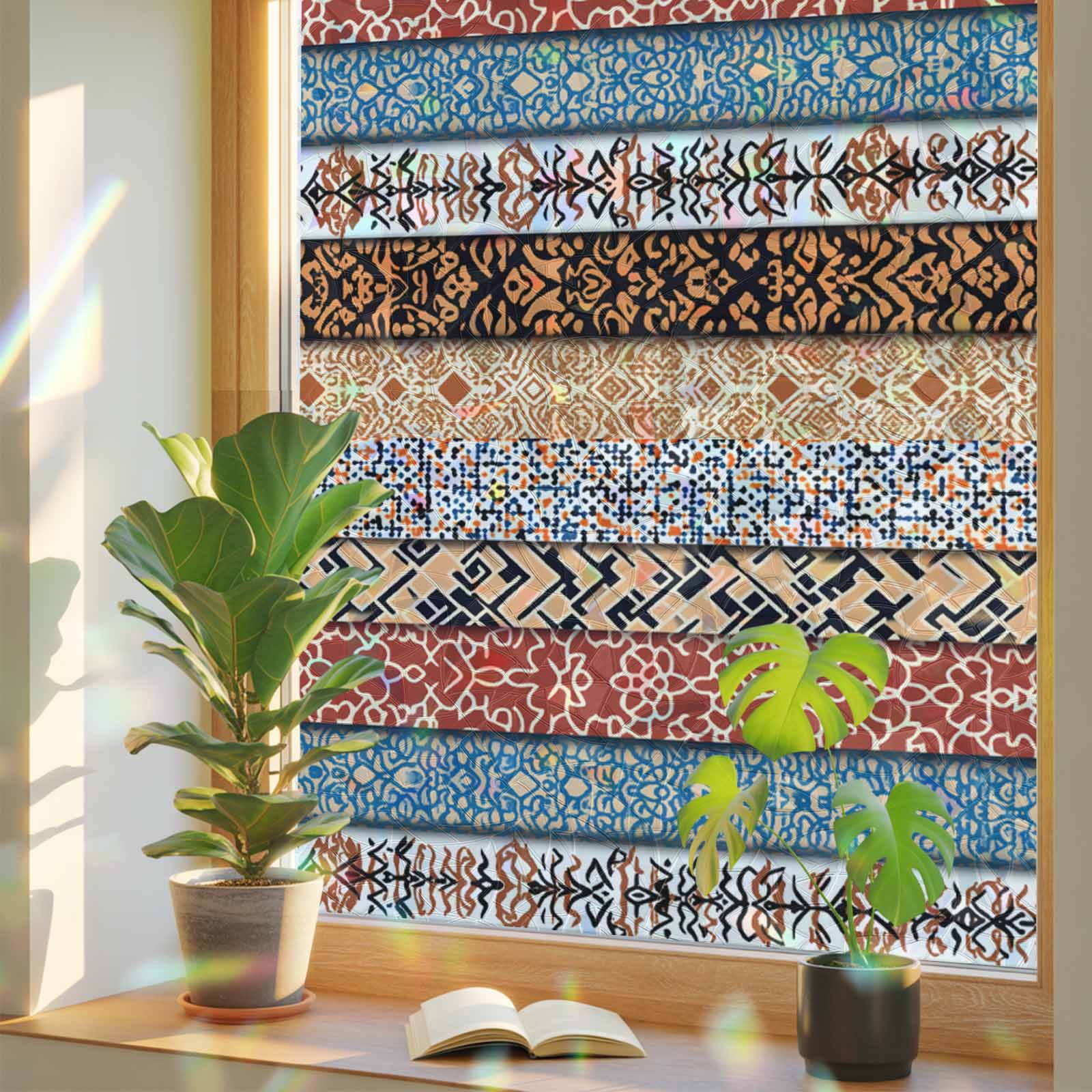 Boho Window Privacy Film, Retro Ethnic Stained Glass Rainbow Film ...