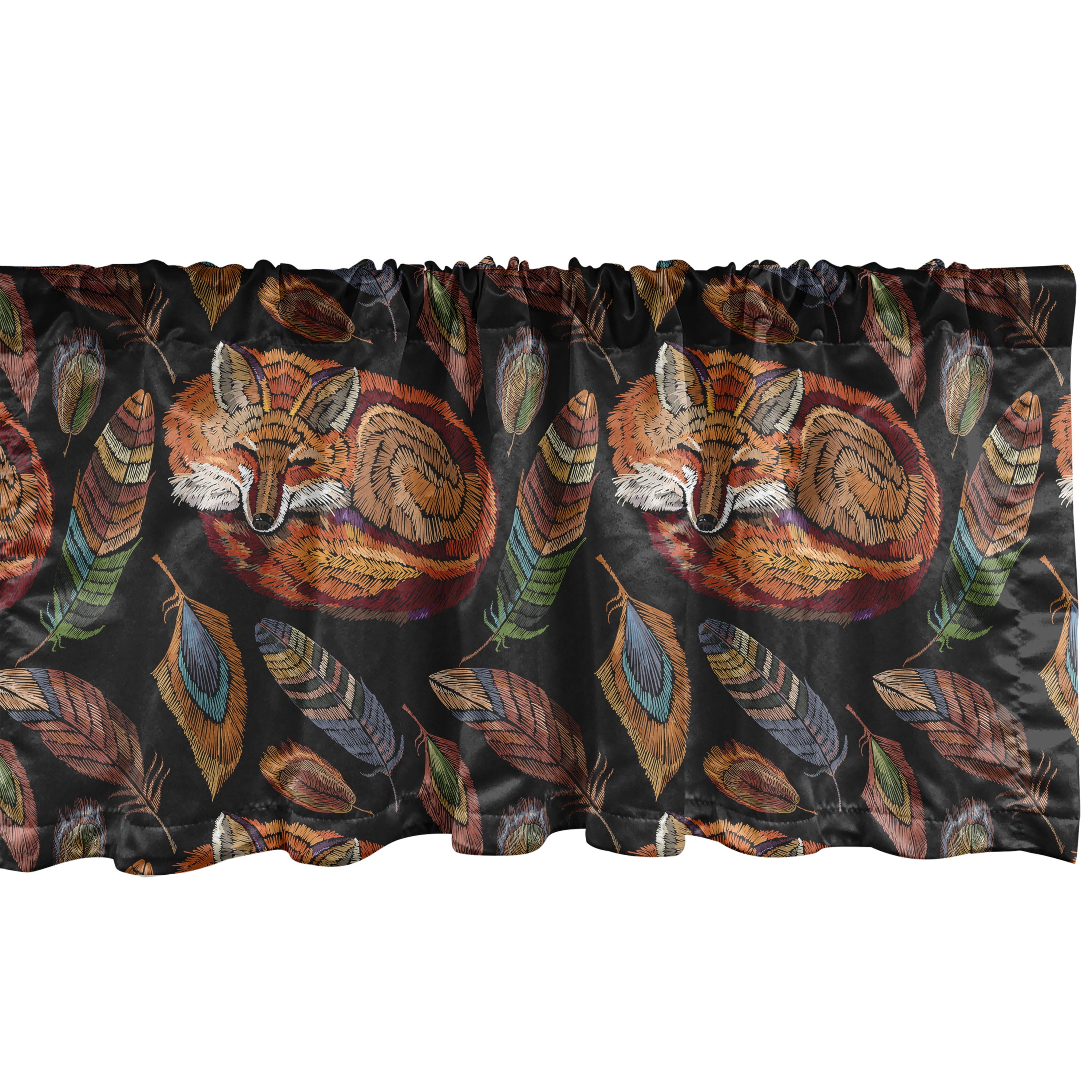 Boho Window Valance, Bohemian Woodland Fox with Feathers Modern Tribal ...
