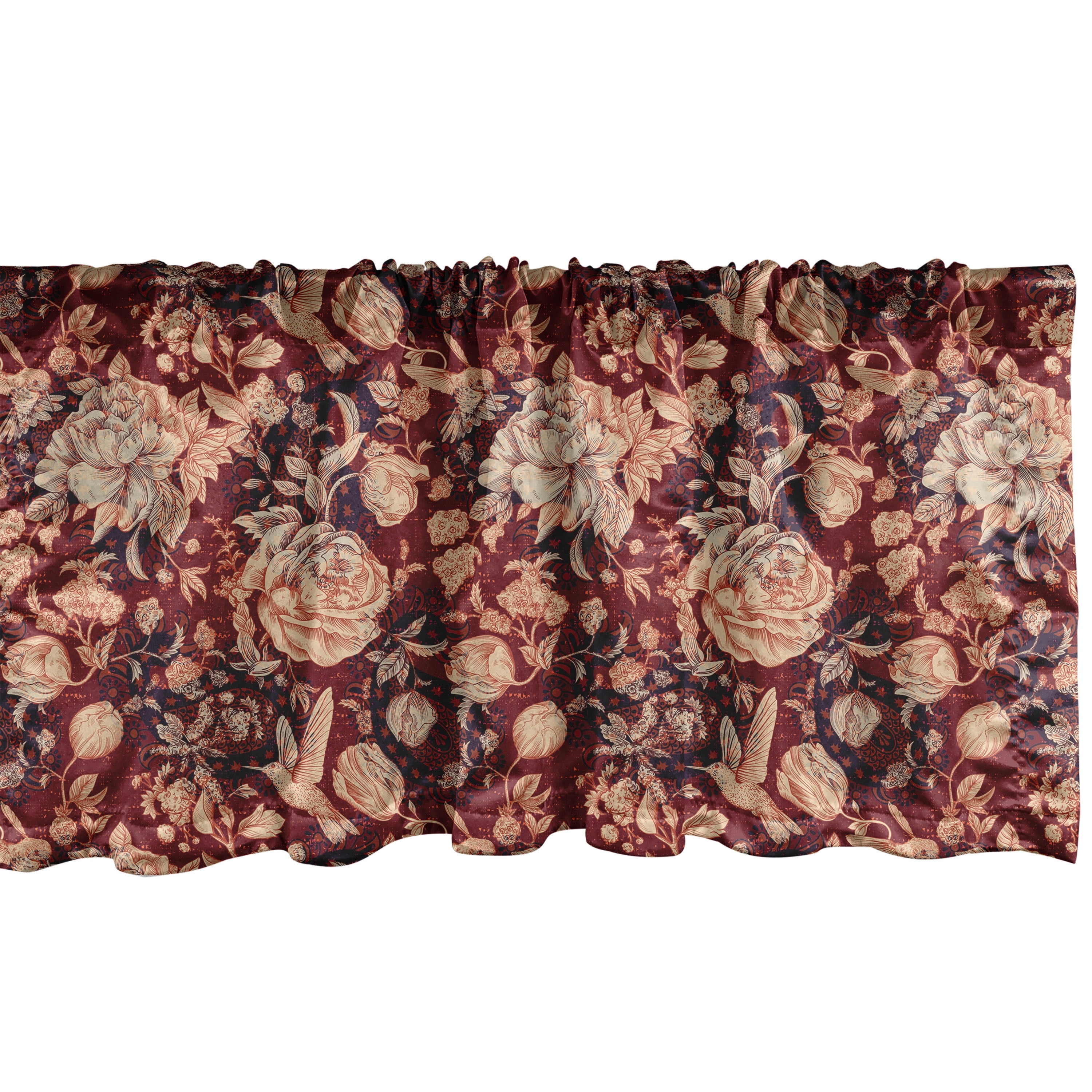 Boho Window Valance, Botanical Garden Themed Roses and Leaves Pattern ...