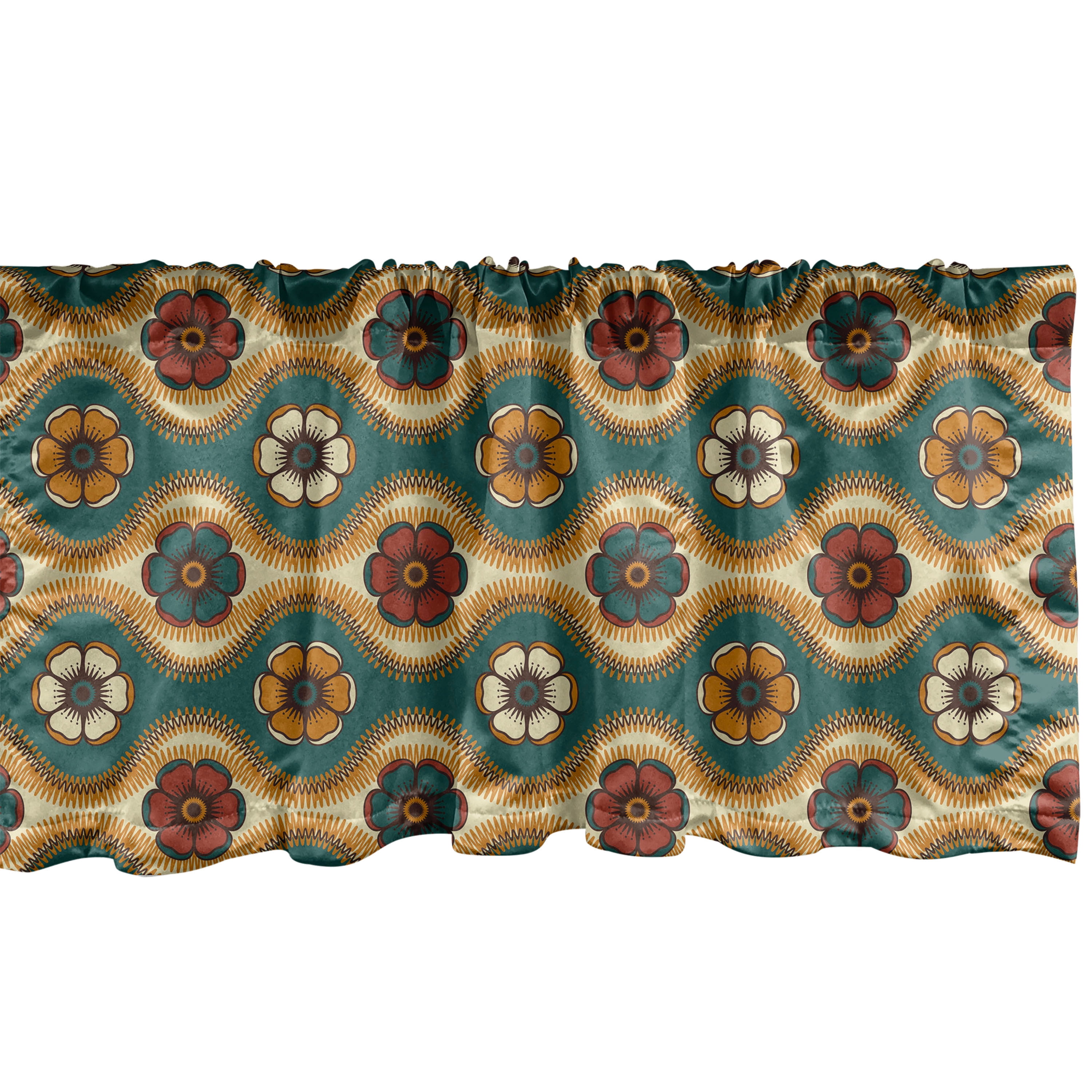 Boho Window Valance, Hippie Flowers Eye Catching Baclground Wavy Lines ...