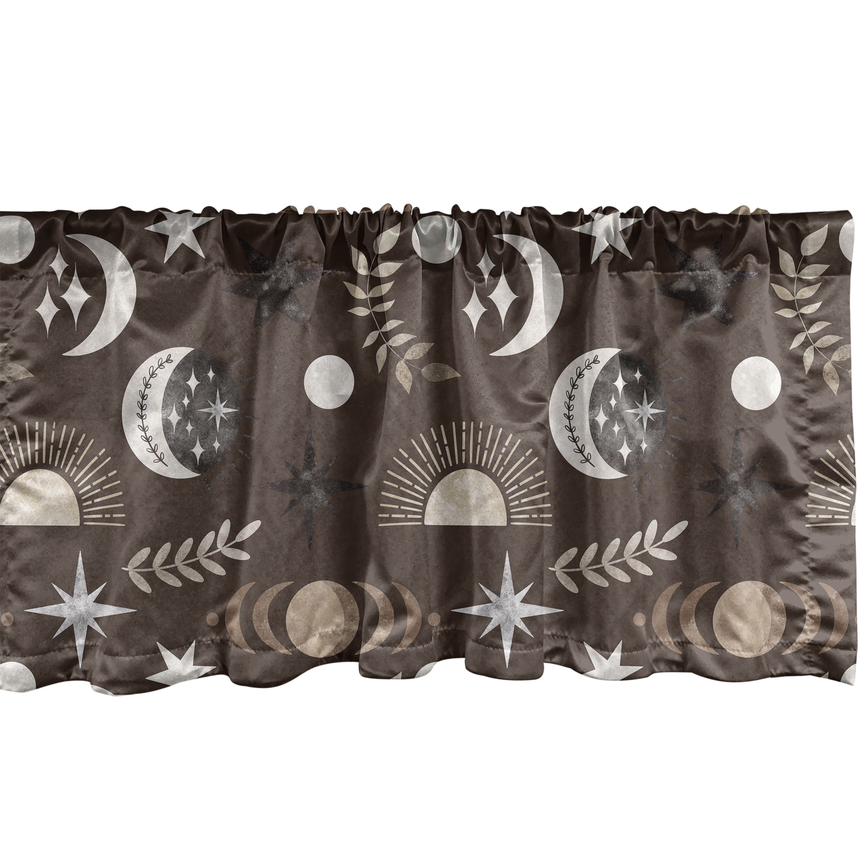 Boho Window Valance, Minimal Style Sun and Moon Pattern with Stars ...