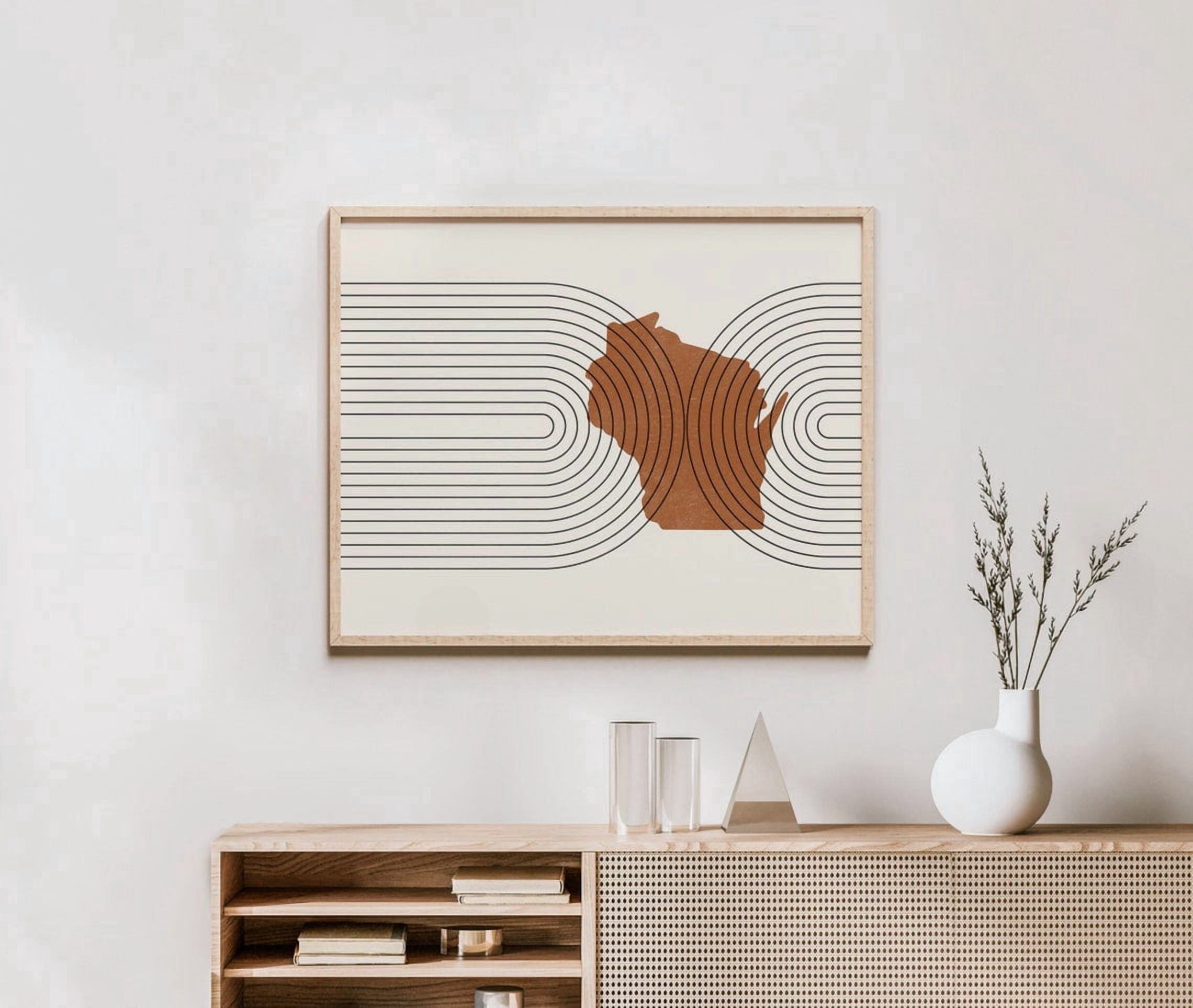 Boho Wisconsin Mid Century Minimalist Art And Abstract Map Cheese State ...