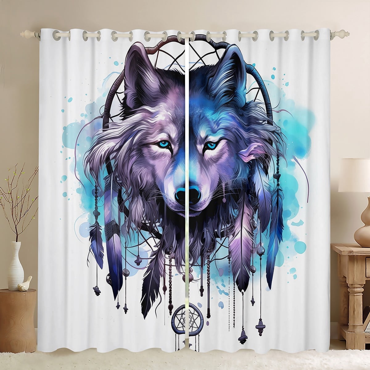 Boho Wolf Curtains & Drapes Dreamcatcher Curtains,Dream Catcher 30%-50% ...