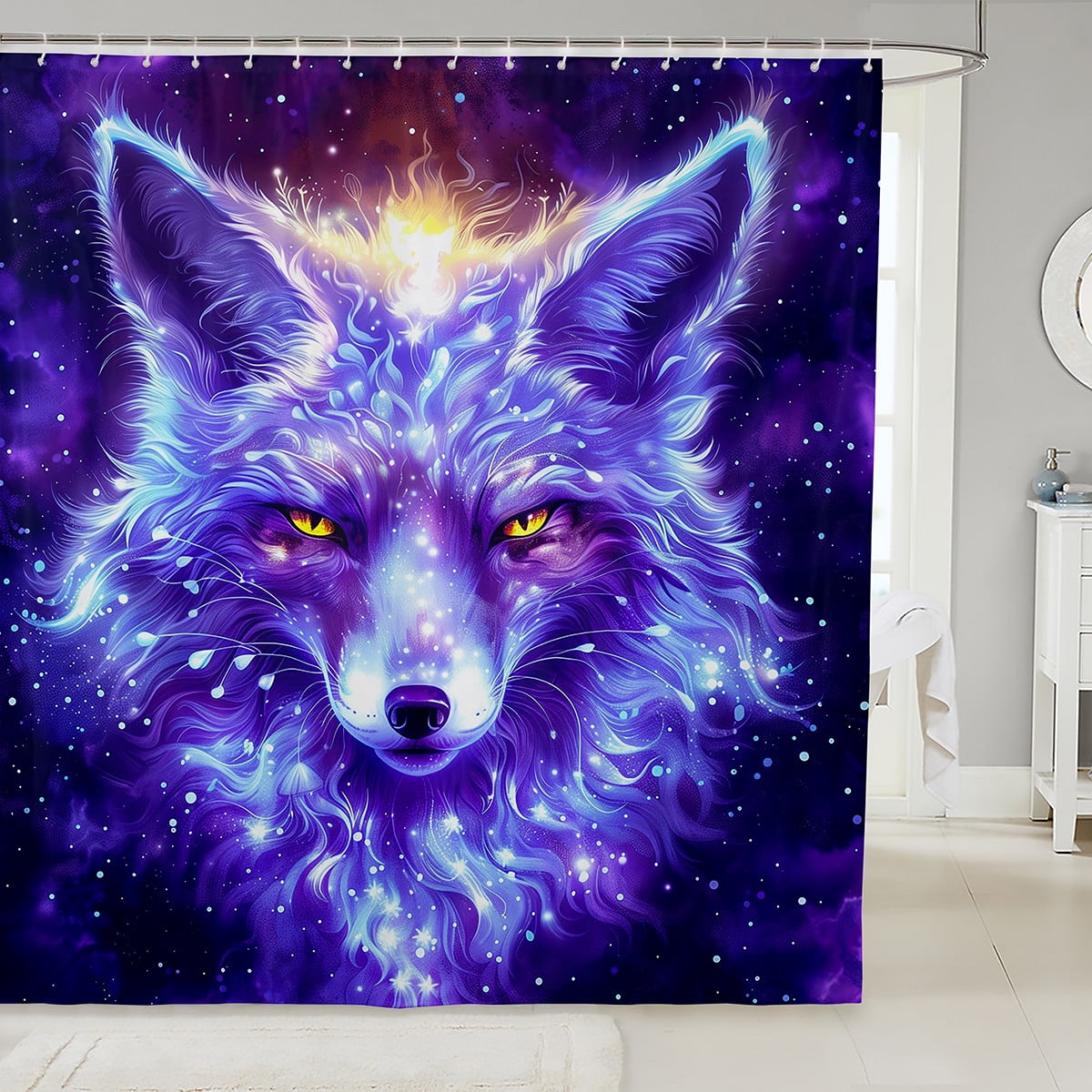 Boho Wolf Shower Curtain,Dreamy Gradient Purple Bathroom Shower Curtain ...